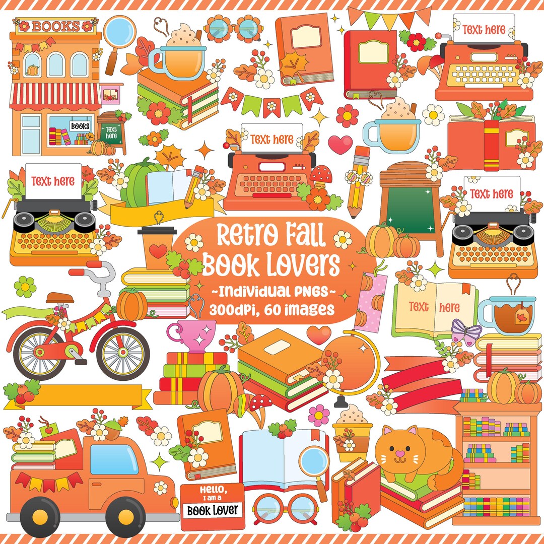 Retro Fall Books Clipart, Fall Vibes Book Lover, Cute Fall Clipart ...