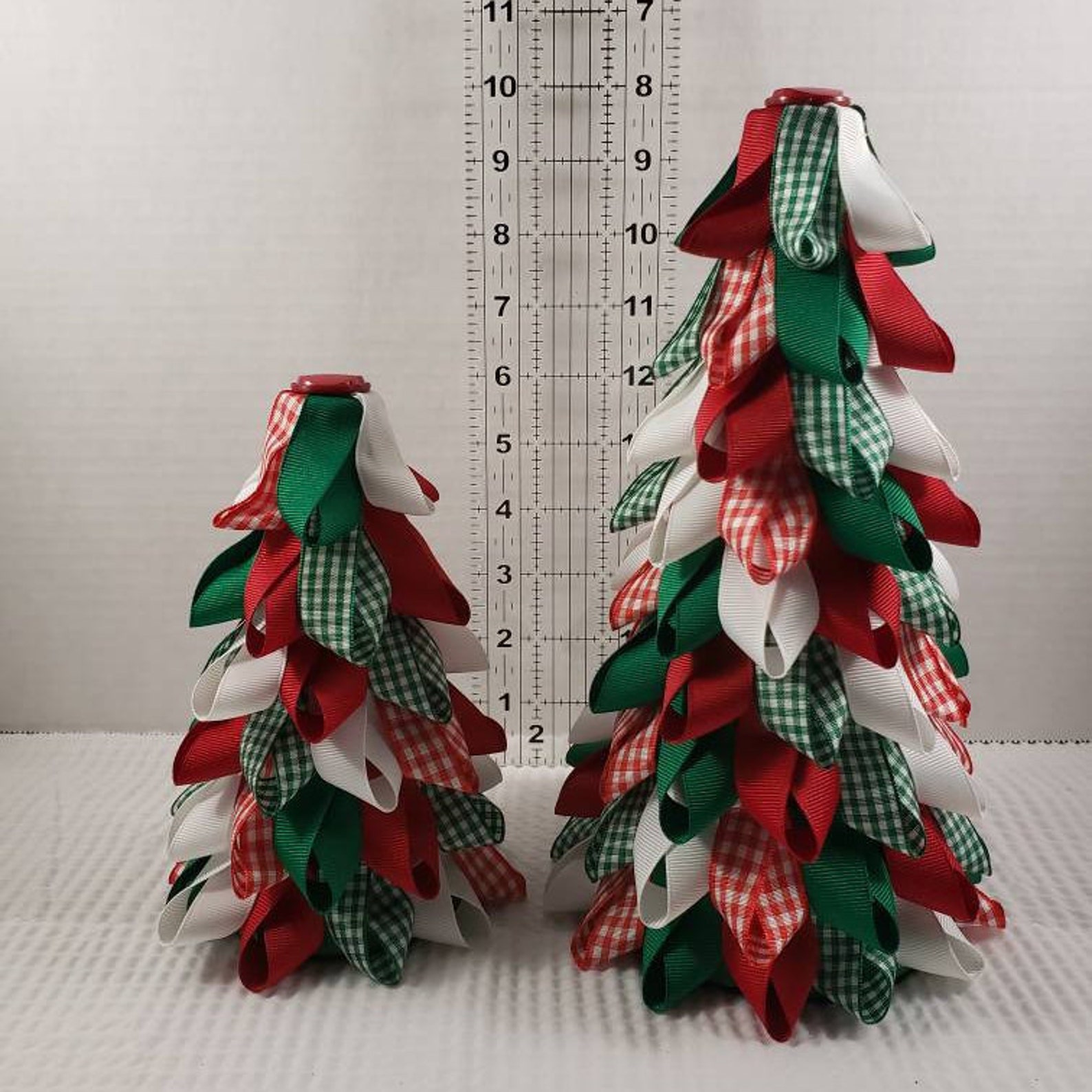 6 Inch or 9 Inch Red Green Check Ribbon Holiday Tabletop Tree - Etsy