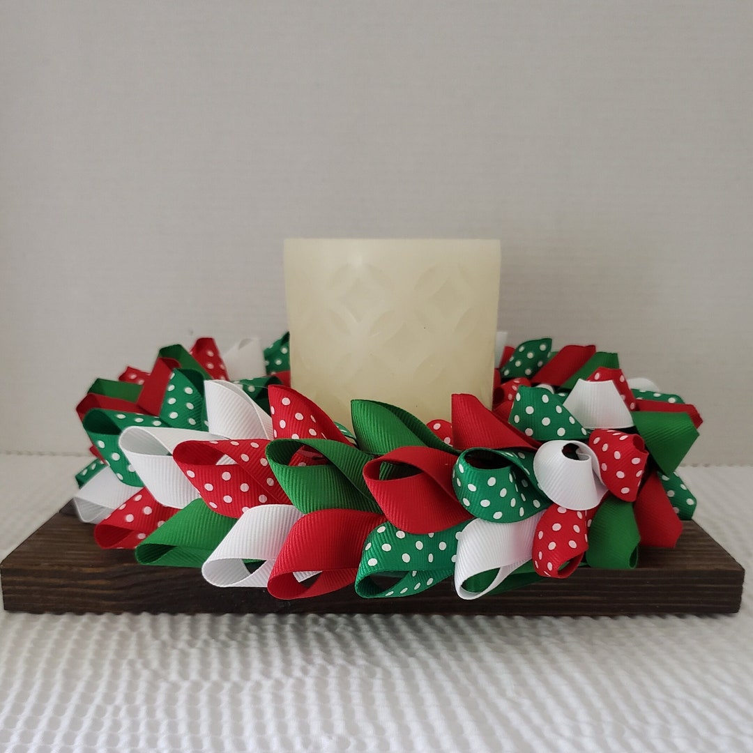10 Inch Red Green Dotted Ribbon Wreath/candle Ring - Etsy