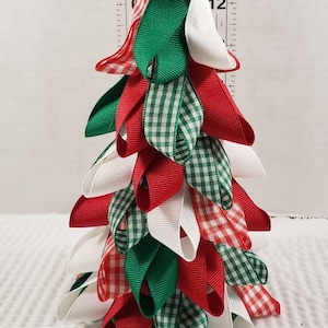 6 Inch or 9 Inch Red Green Check Ribbon Holiday Tabletop Tree - Etsy