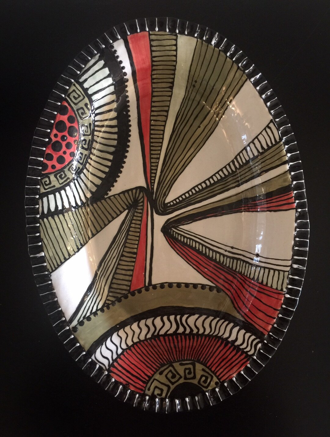 15 Inch Serving Platter, Large Serving Vessel, Hand Drawn Design ...