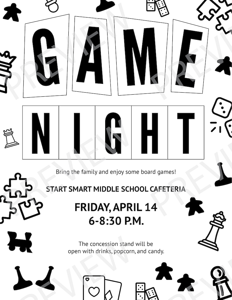 Game Night Event Flyers | PTO | PTA | School Event | Editable PDF ...