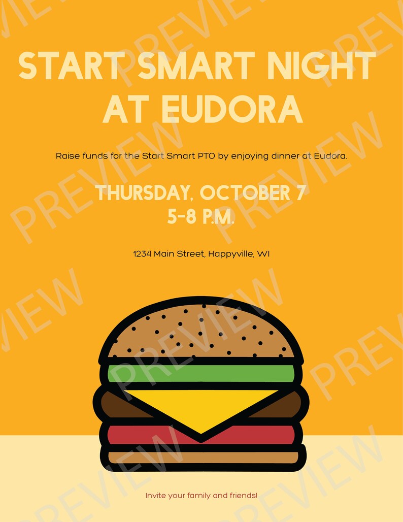 Food Night Fundraiser Event Flyers | PTO | PTA | School Event ...