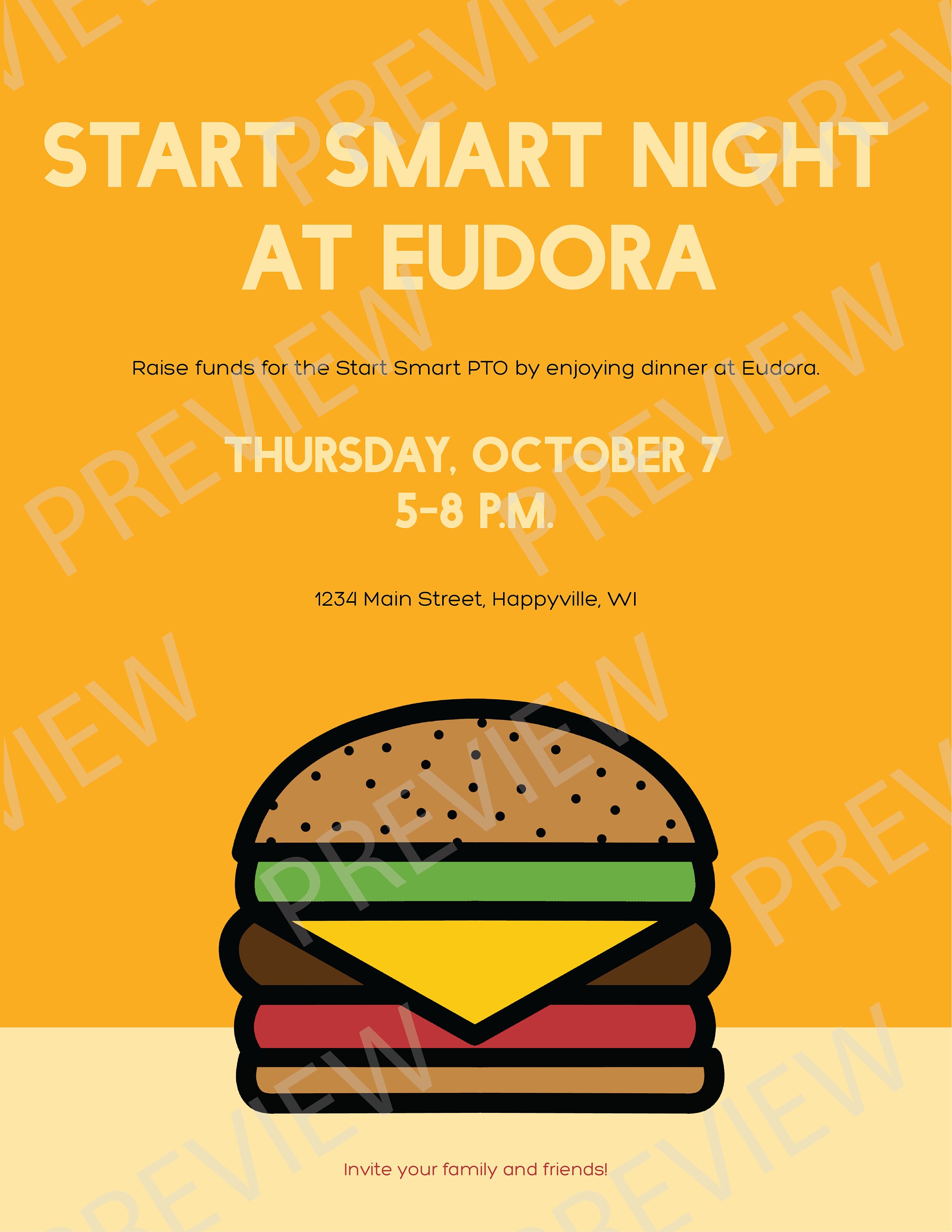 Food Night Fundraiser Event Flyers | PTO | PTA | School Event ...