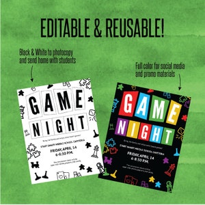 Game Night Event Flyers | PTO | PTA | School Event | Editable PDF ...