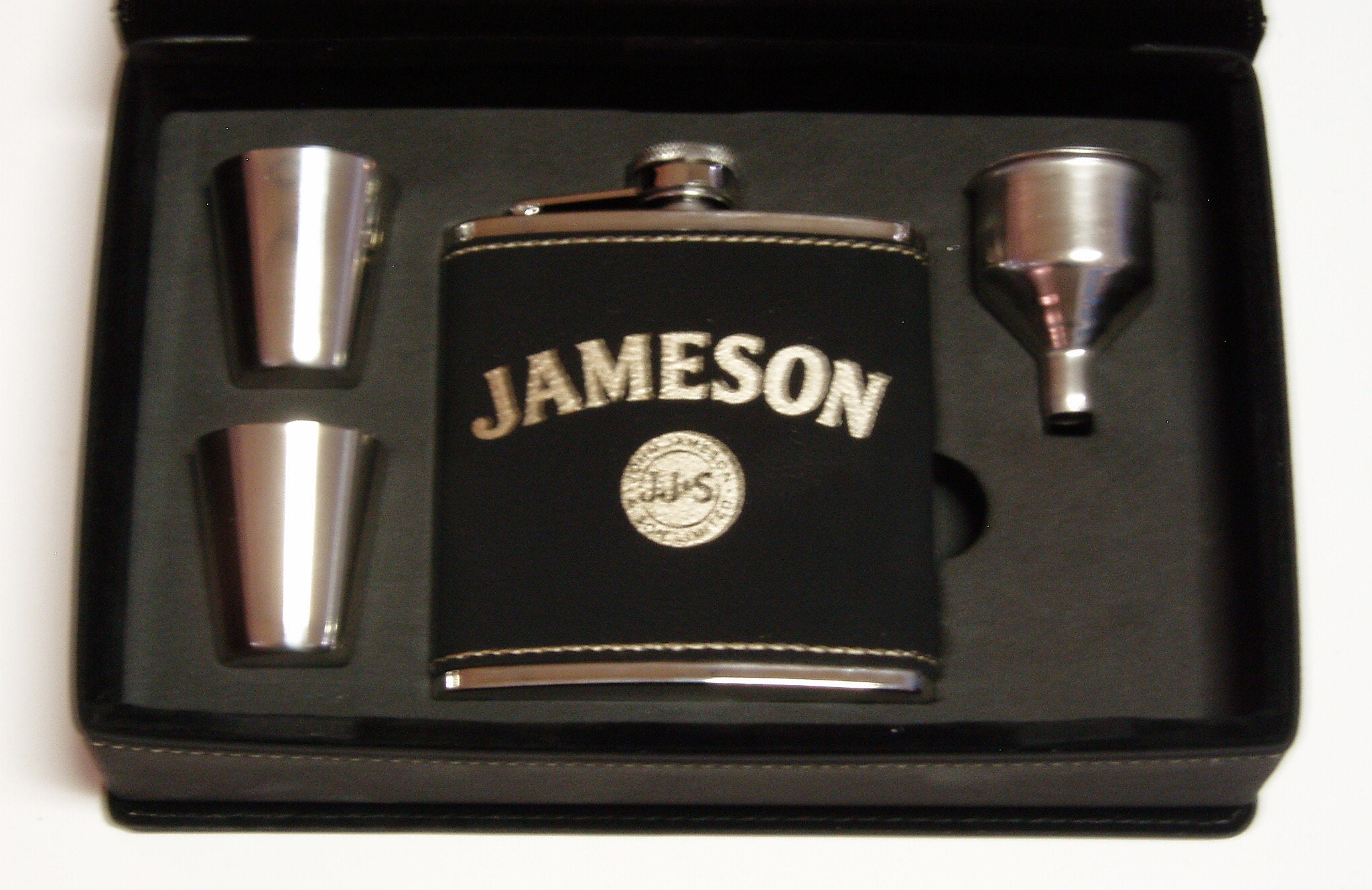 Jameson Black Leather 6 Oz Stainless Steel Flask in an | Etsy