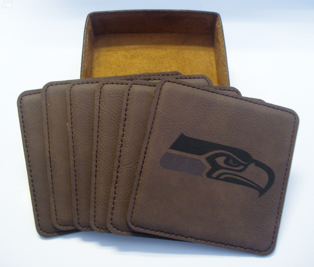 Seattle Seahawks Set of 6 Laser Engraved Leatherette Coasters in a ...