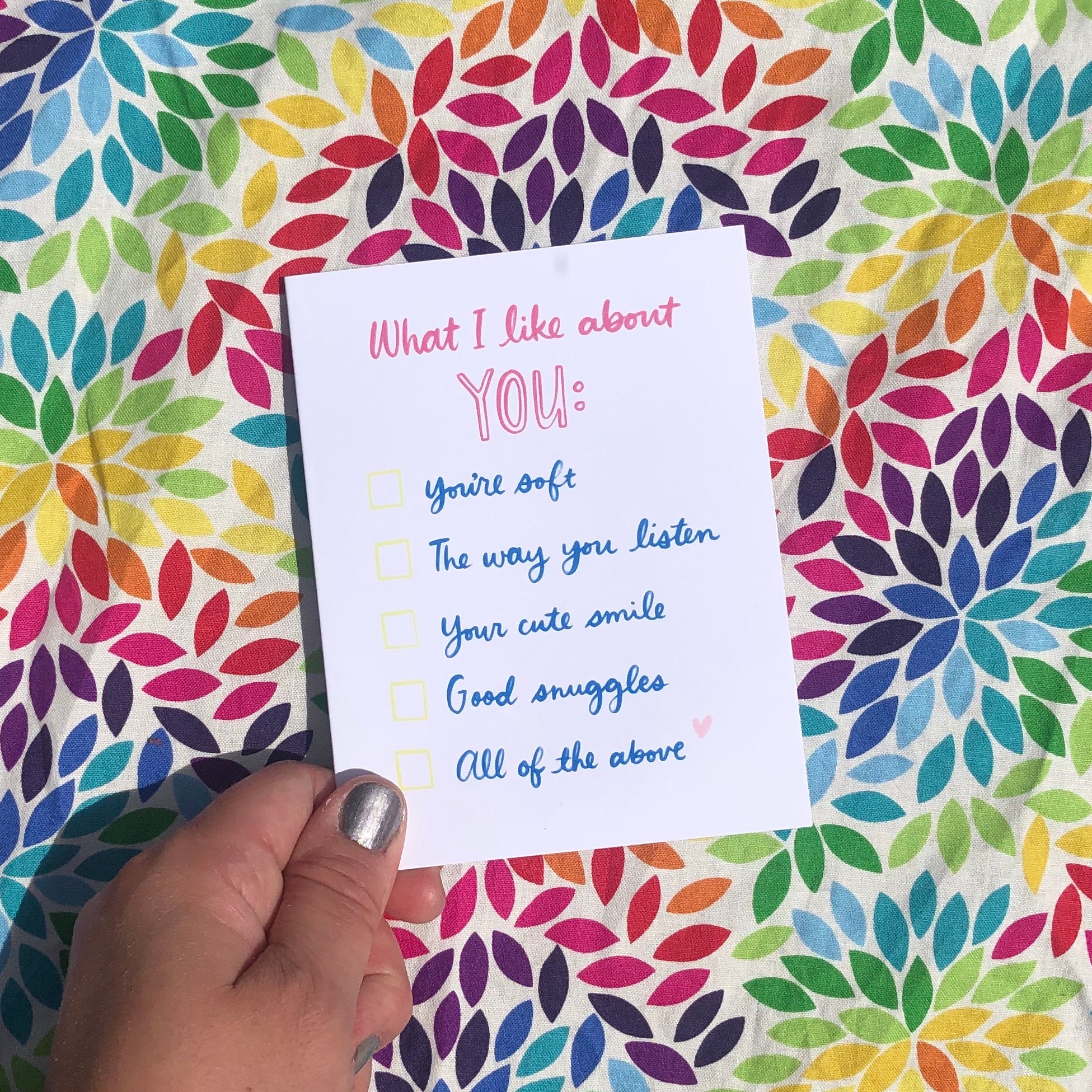 Card What I Like About You hand lettered list | Etsy