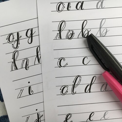 Ribbony Calligraphy Lettering Worksheets Lower With Swashes | Etsy