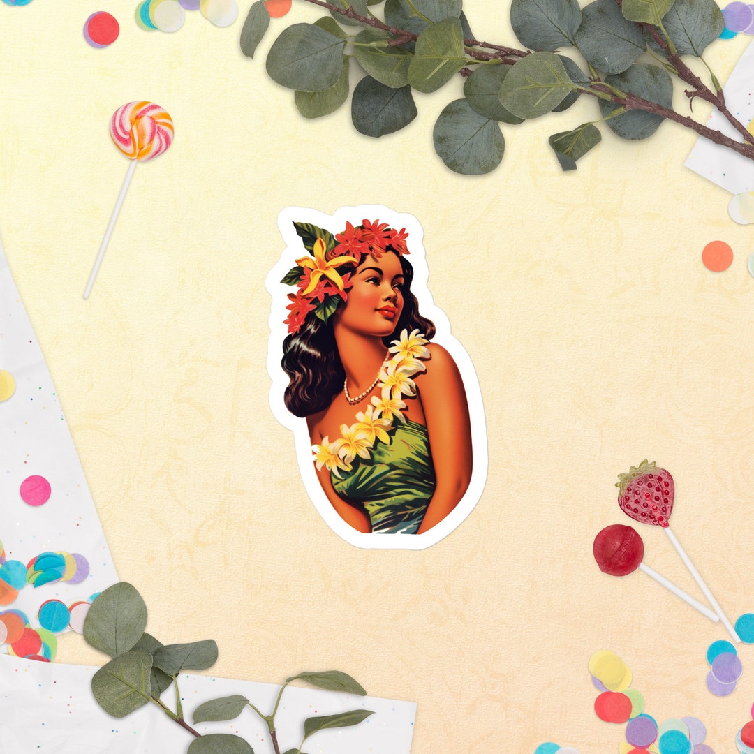Vintage Hawaiian Hula Girl Bubble-free Stickers, Hawaiian Stickers ...