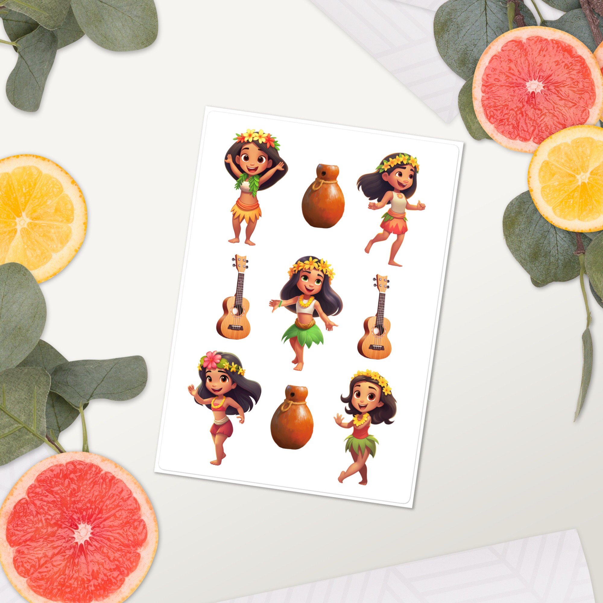 Hula Girl Sticker Sheet, Hawaiian Stickers, Hula Girl Stickers, Ipu ...