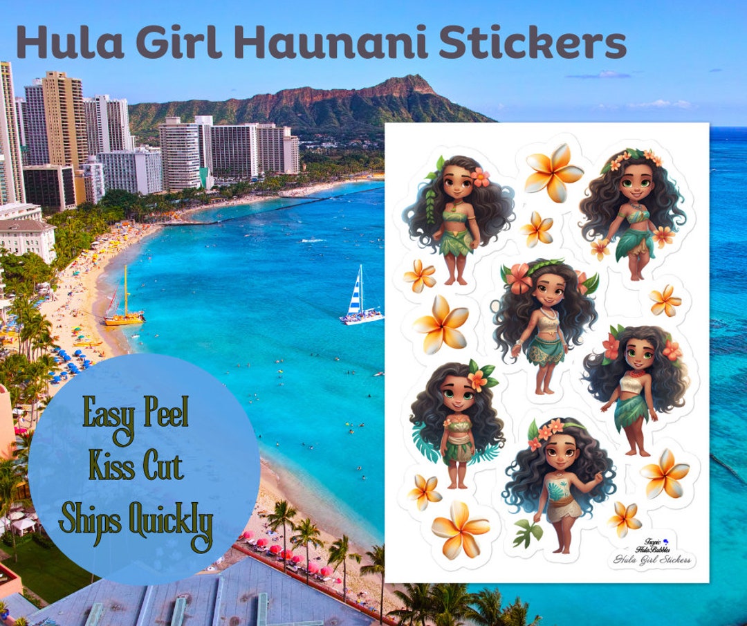 Cute Hula Girl Sticker Sheet, Hula Stickers, Hawaiian Themed, Plumeria ...