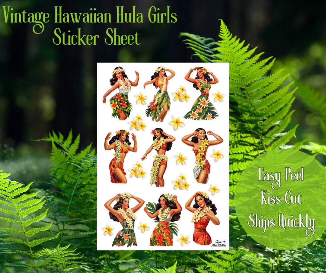 Vintage Hawaiian Hula Girl Sticker Sheet, Tropical Stickers, Hula ...