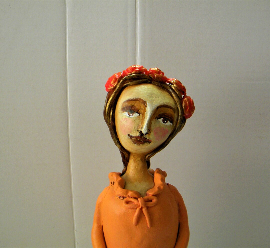Clay Girl Clay Sculpture With Bird - Etsy