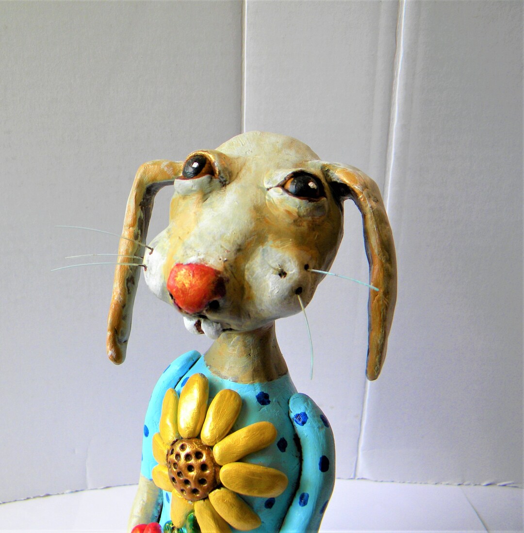Whimsical Bunny Clay Sculpture - Etsy