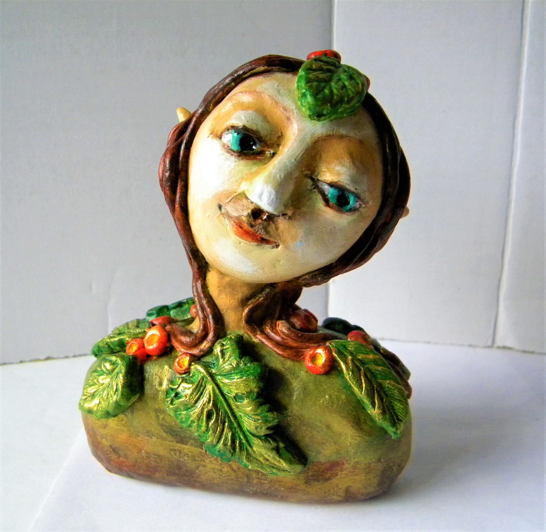 Whimsical Female Clay Sculpture, Forest Elf, Liana - Etsy