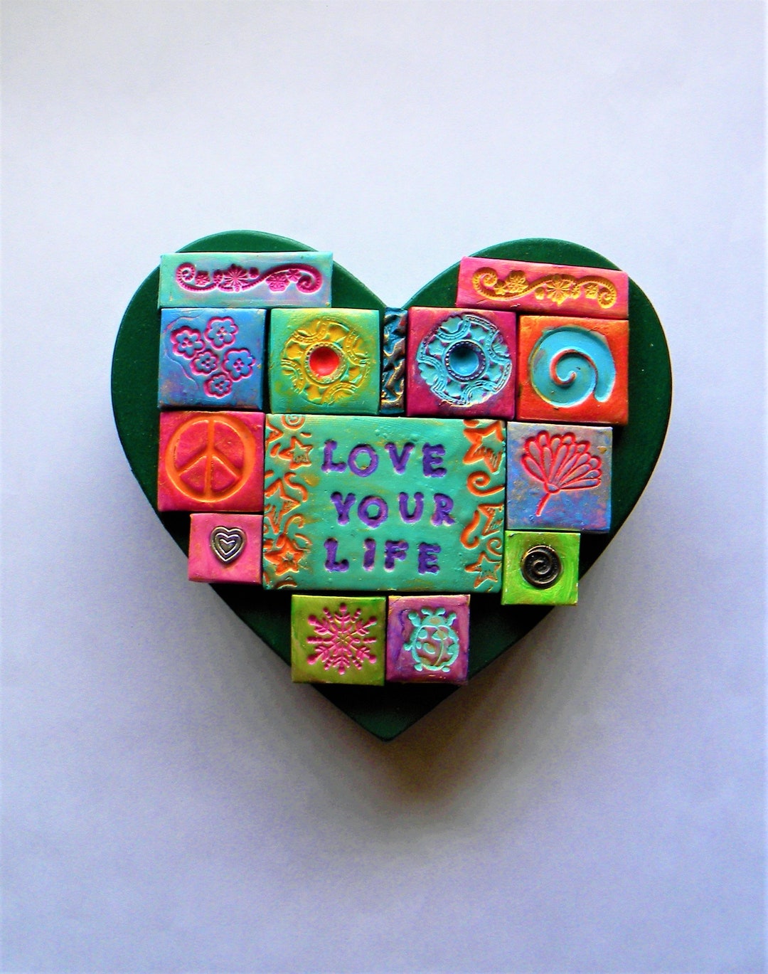 Whimsical Mosaic Heart Art With Positive Affirmation - Etsy