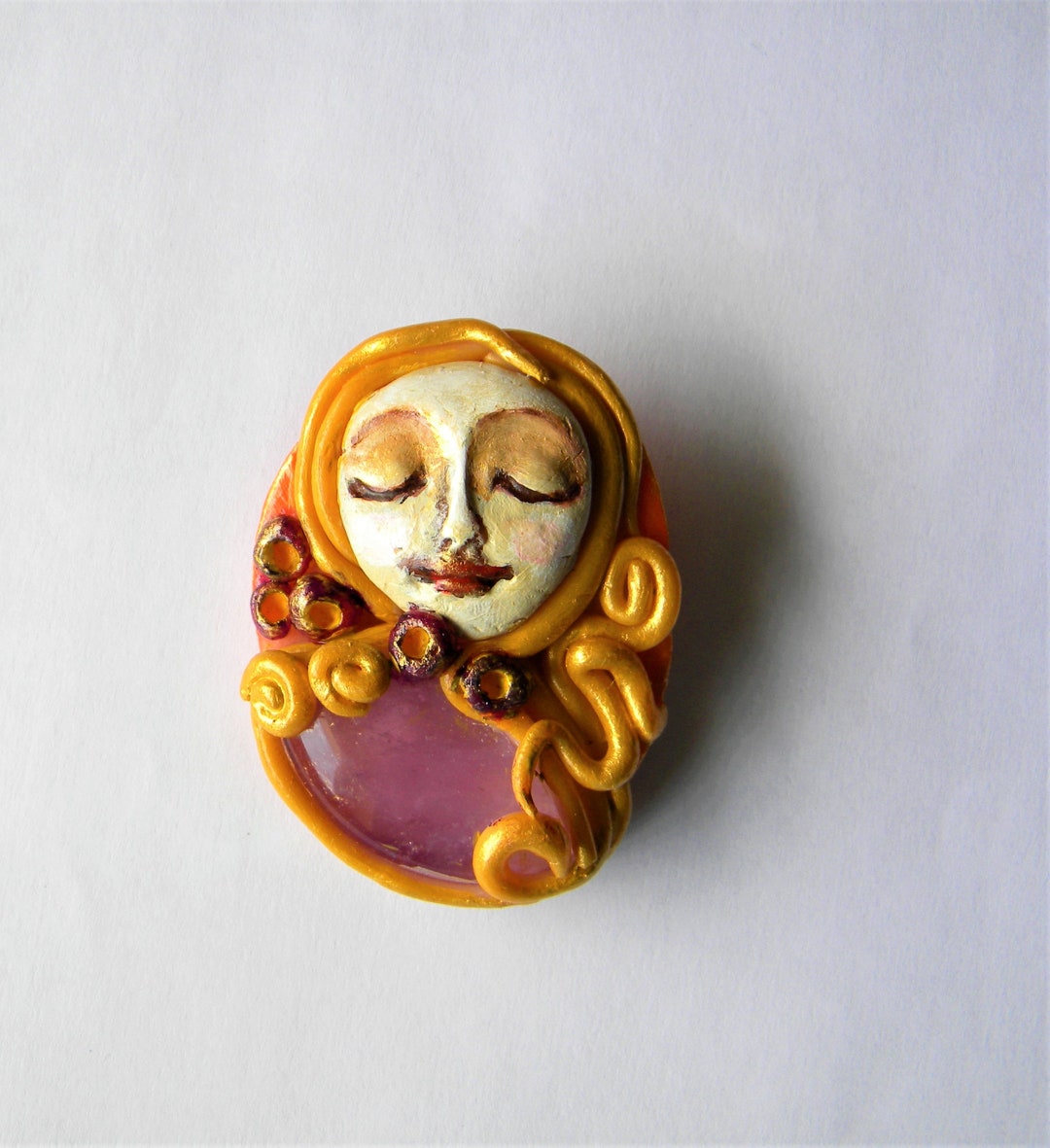 Goddess Clay Brooch With Amethyst - Etsy