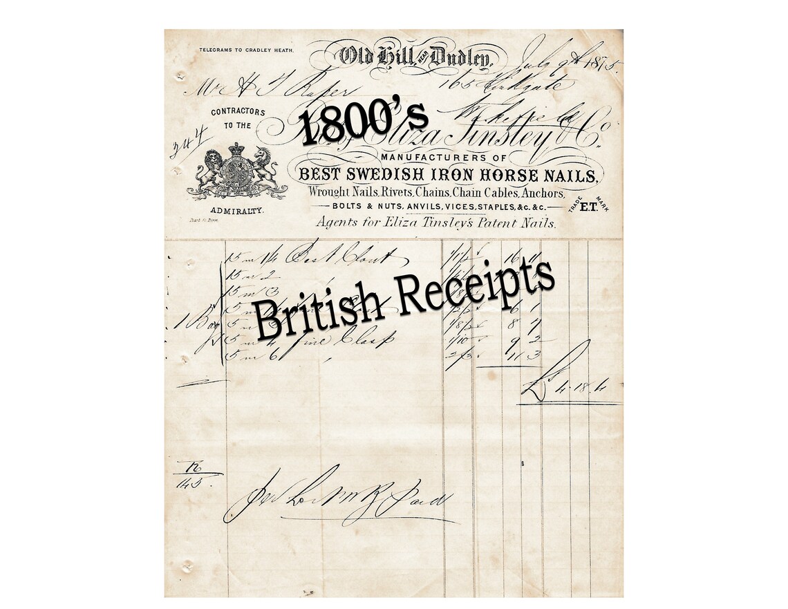 1800s Vintage British Receipts Letterhead Vintage Font | Etsy
