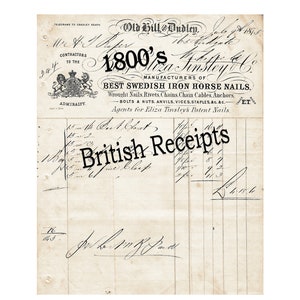 1800’s Vintage British Receipts, Letterhead, Vintage Font, Junk Journal ...