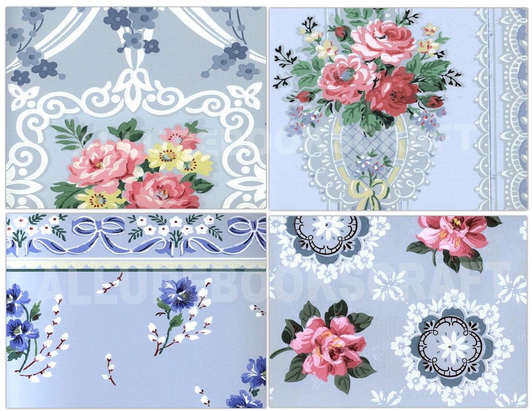 Vintage Blue Wallpapers, Full Page Junk Journal Papers, Printable ...