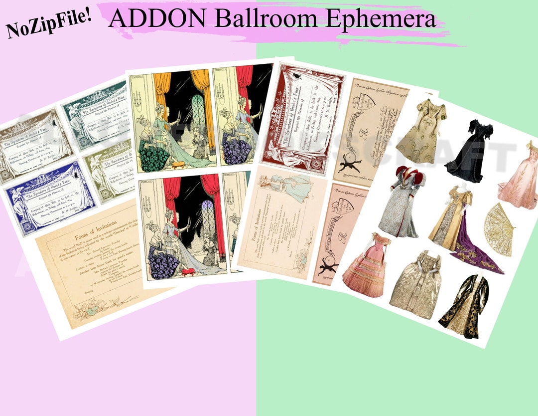 ADDON Ballroom Ephemera, Vintage Dance Ephemera, Vintage Junk Journal Paper, Printable Scrapbook ...