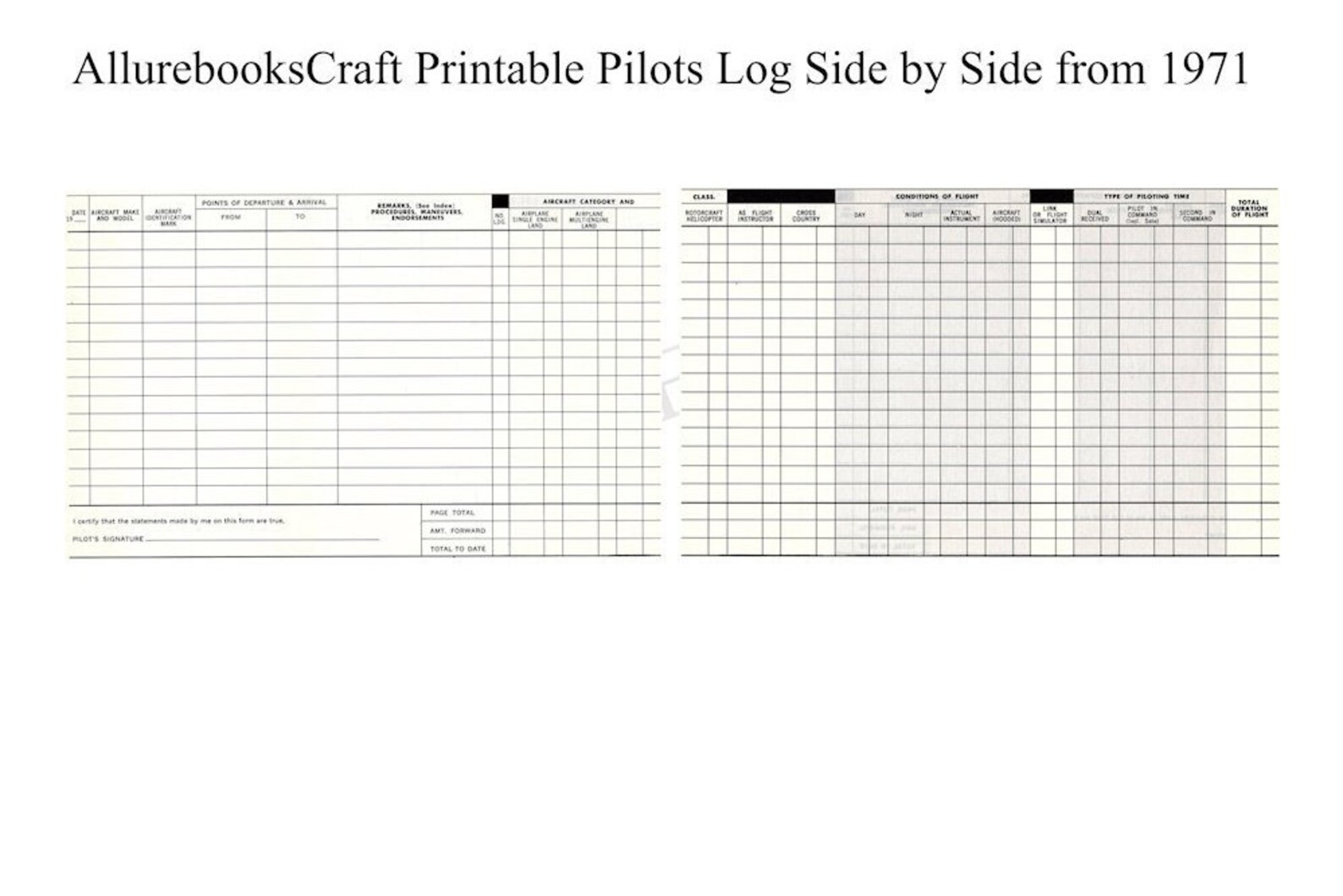 Vintage Pilots Log Printable Antique Journal Page Vintage - Etsy