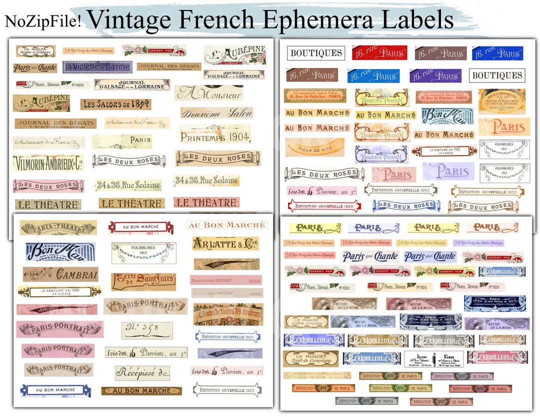 Vintage French Ephemera Labels: Printable Font Script (digital Download ...