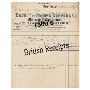 1800’s Vintage British Receipts, Letterhead, Vintage Font, Junk Journal ...