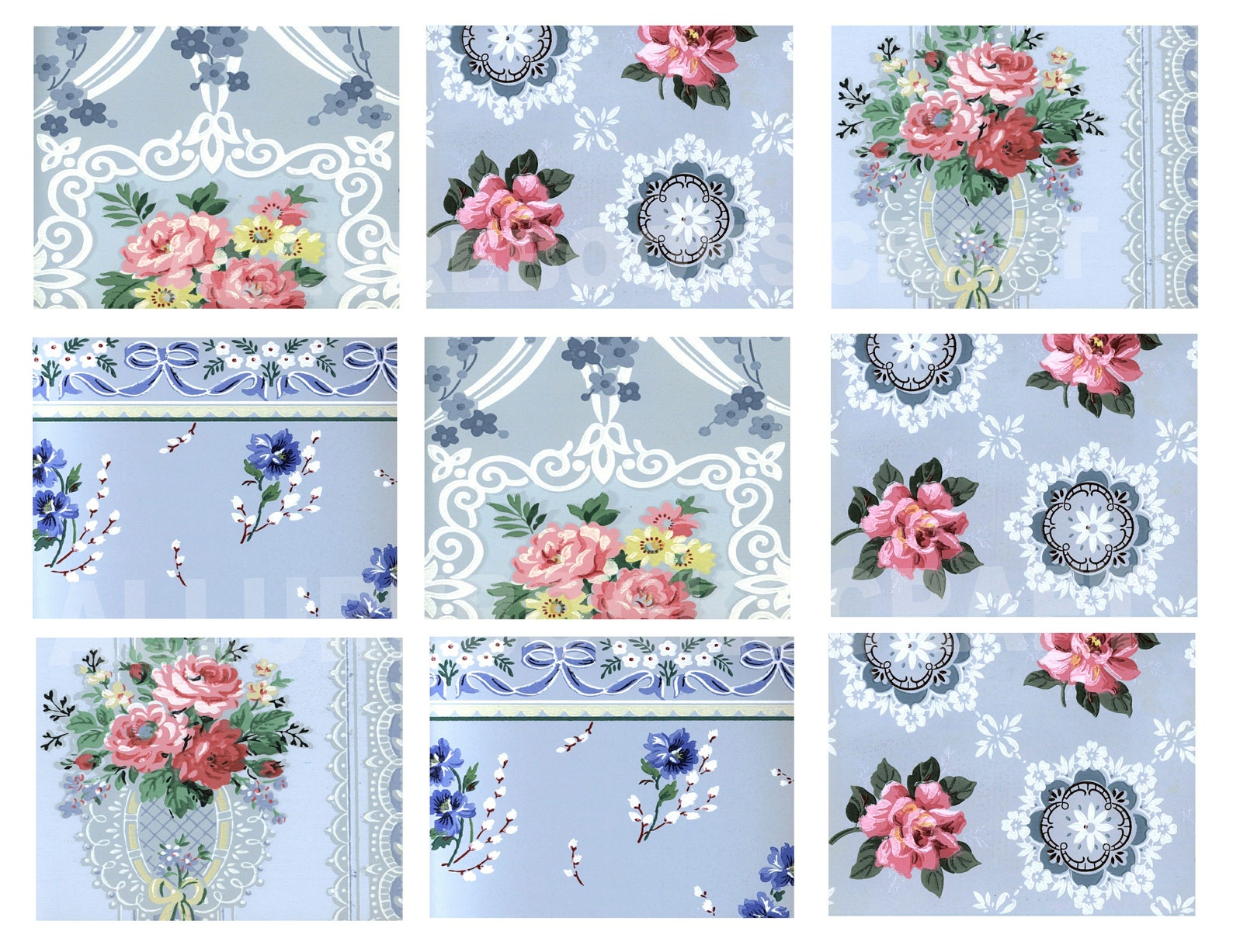 Vintage Blue Wallpapers Full Page Junk Journal Papers | Etsy