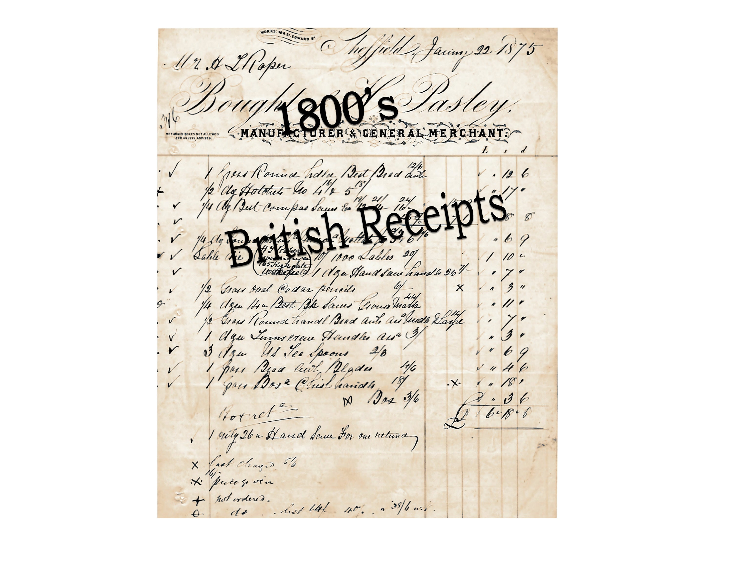 1800's British Receipts: Vintage Ephemera for Junk Journals (printable ...