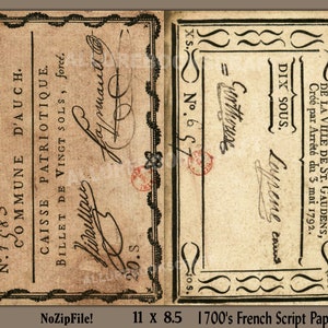 1700 French Script Journal Paper, 5 Junk Journal Pages, Printable ...