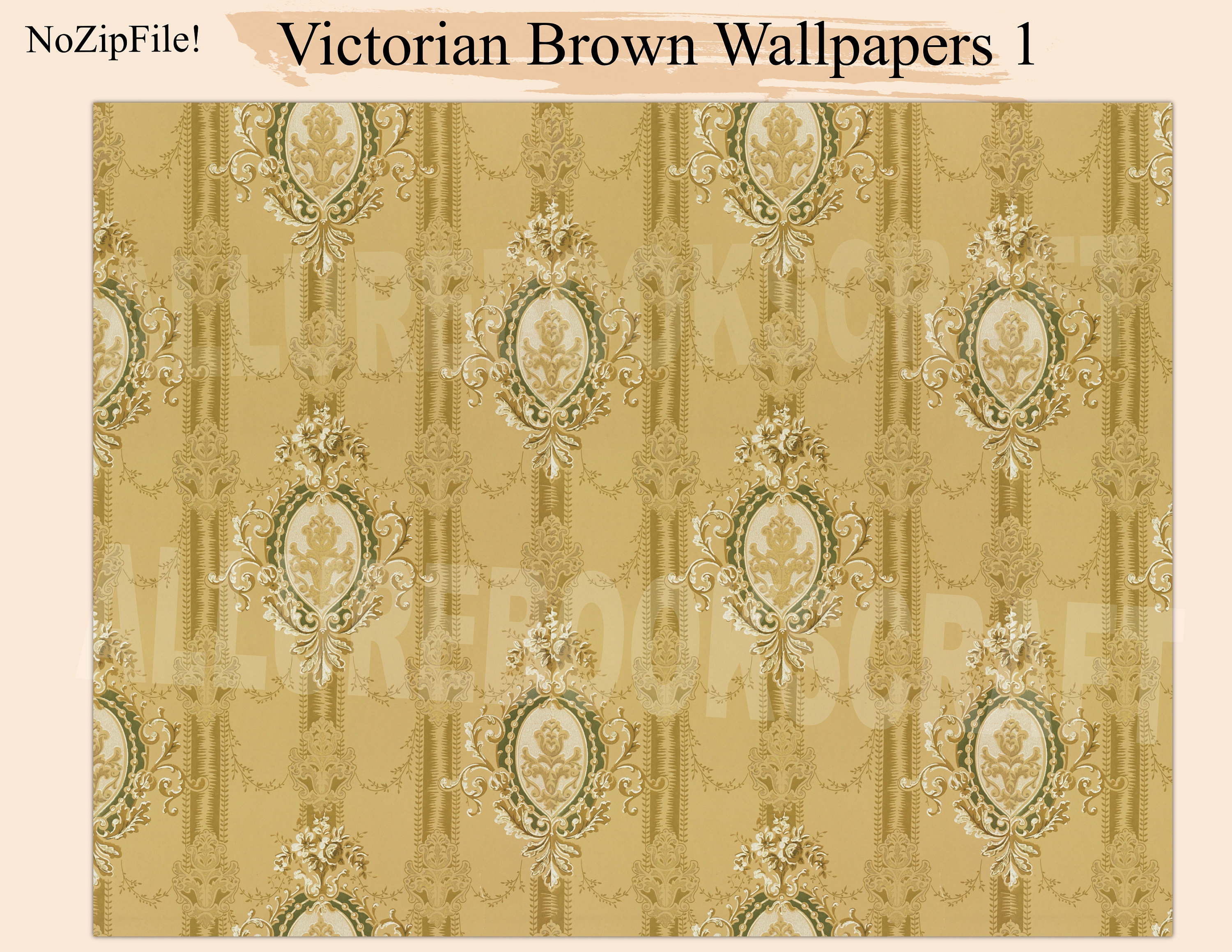 Victorian Brown Wallpaper: Ornate Antique Landscape Pages (digital ...