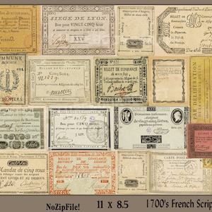 1700 French Script Journal Paper, 5 Junk Journal Pages, Printable ...