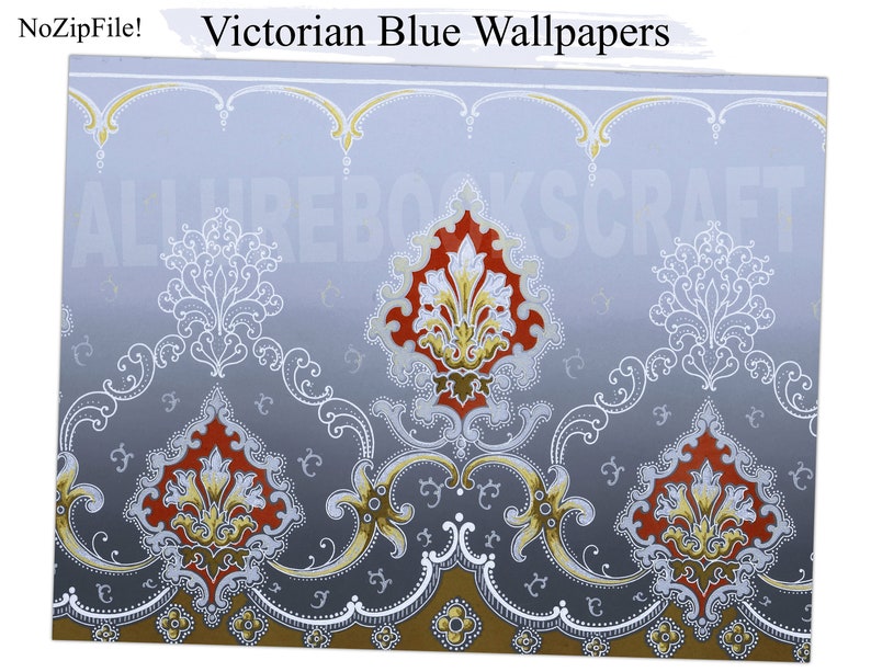 Vintage Wallpaper Blue, Ornate Regency Digital Victorian Antique ...