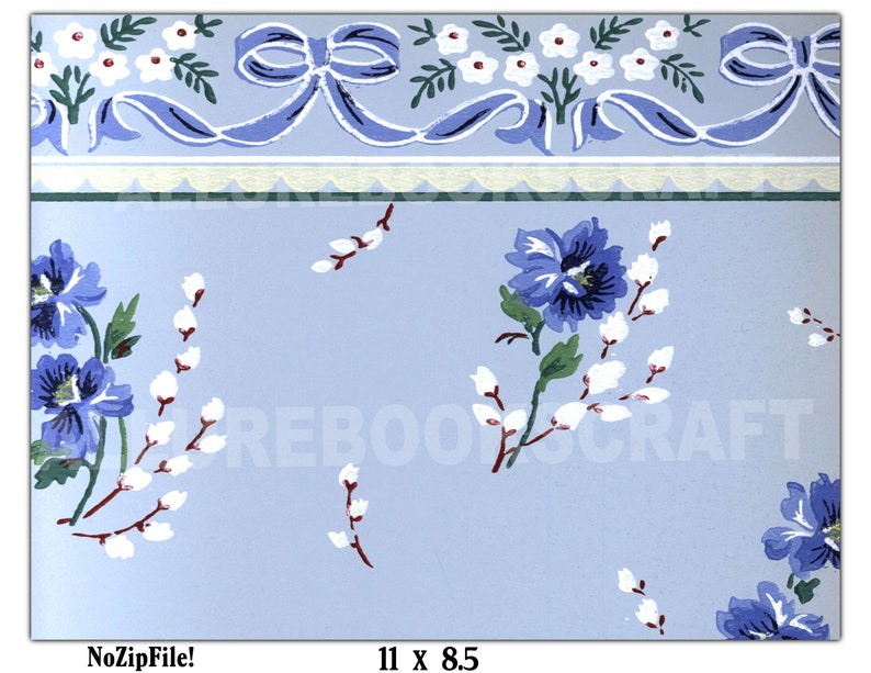 Vintage Blue Wallpaper Junk Journal Pages, Antique Regency Wallpapers ...