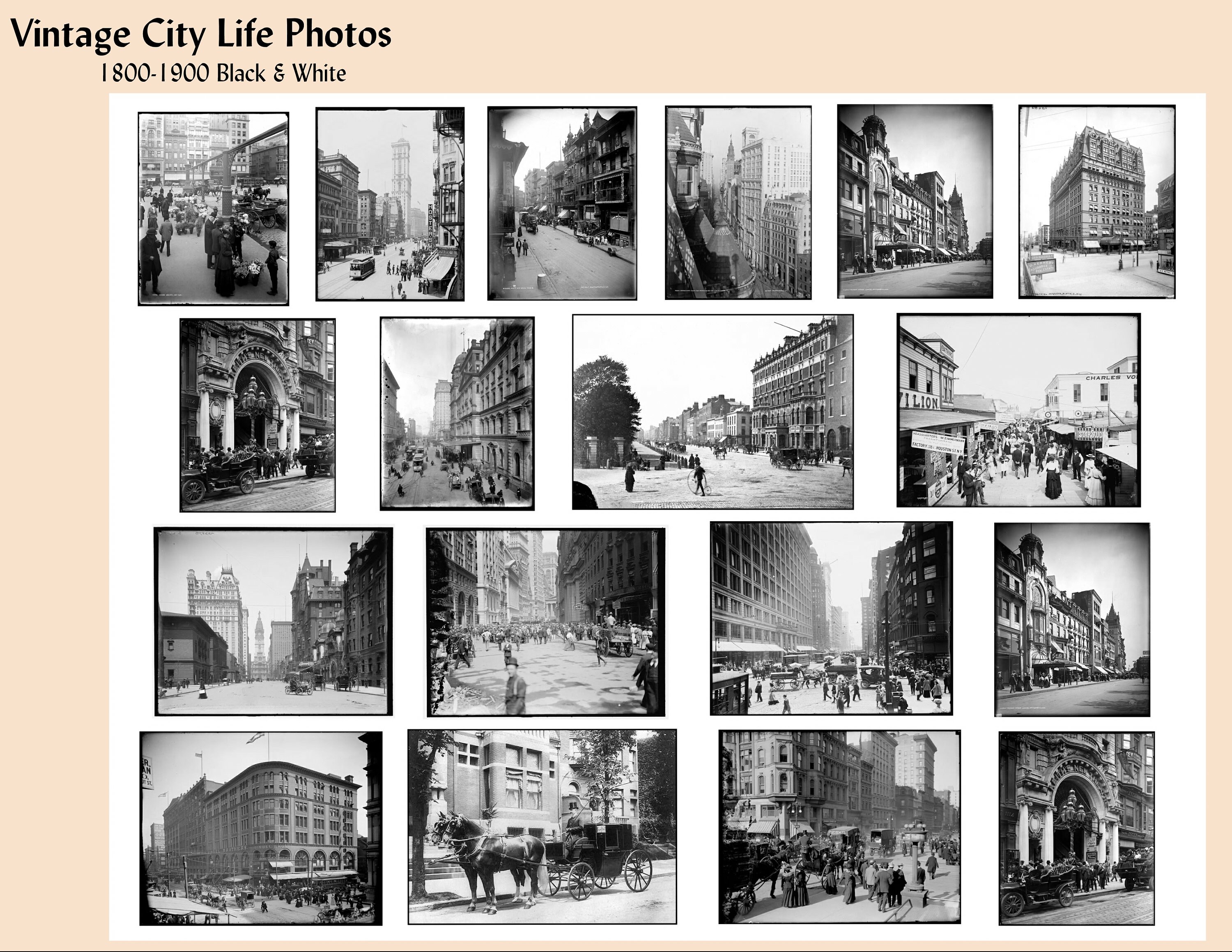 Vintage City Life Photos 1800-1900: Black & White Ephemera (digital ...