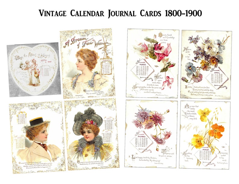 Vintage Calendar Journal Cards 1800-1900s Junk Journal - Etsy