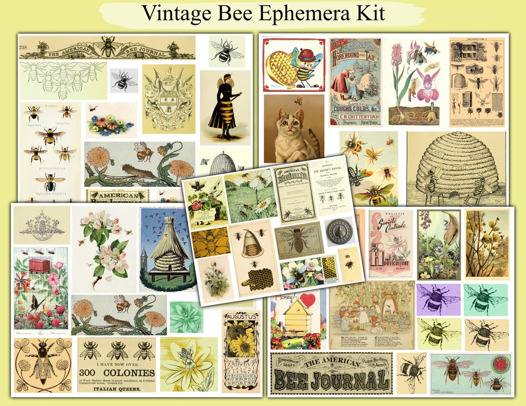 50+ Vintage Bee Ephemera Junk Journal Kit, Vintage Insect Botany Honey ...