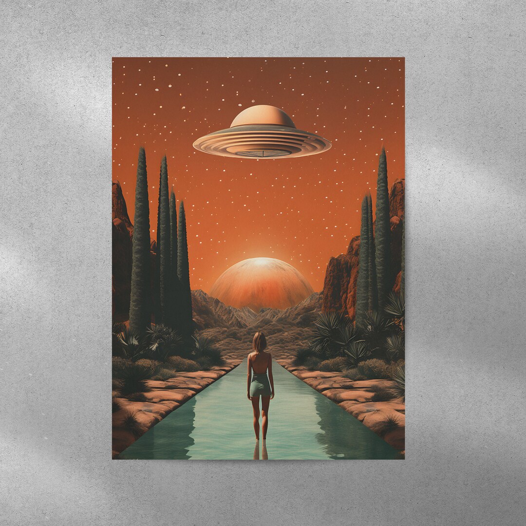 UFO Poster UFO Wall Art Surrealist Midcentury Pop Art - Etsy