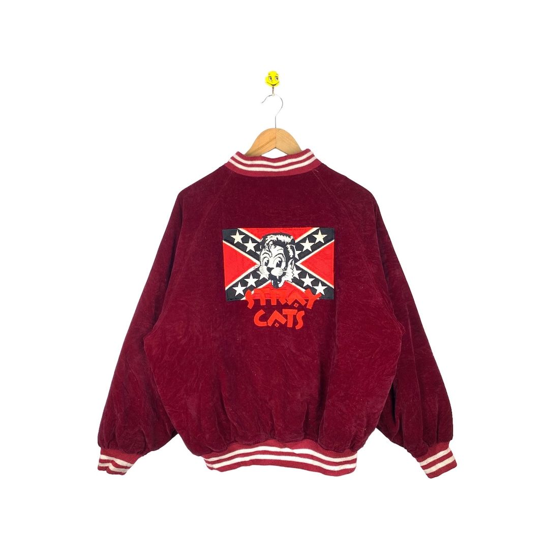 Rare Vintage Stray Cats Bomber Jacket / American Rock Band / Maroon ...
