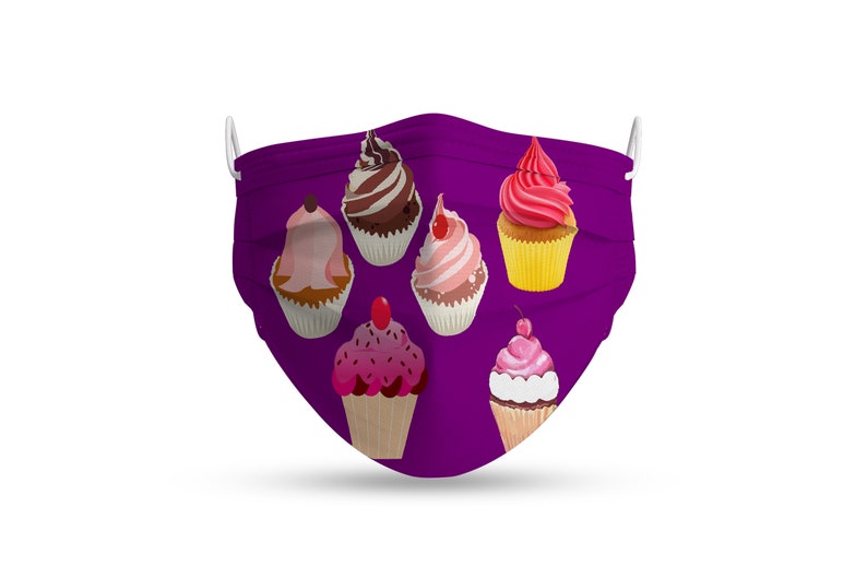 Cupcake Face Mask With Filter Pocket, Fun Cup Cakes Facemask Reusable ...