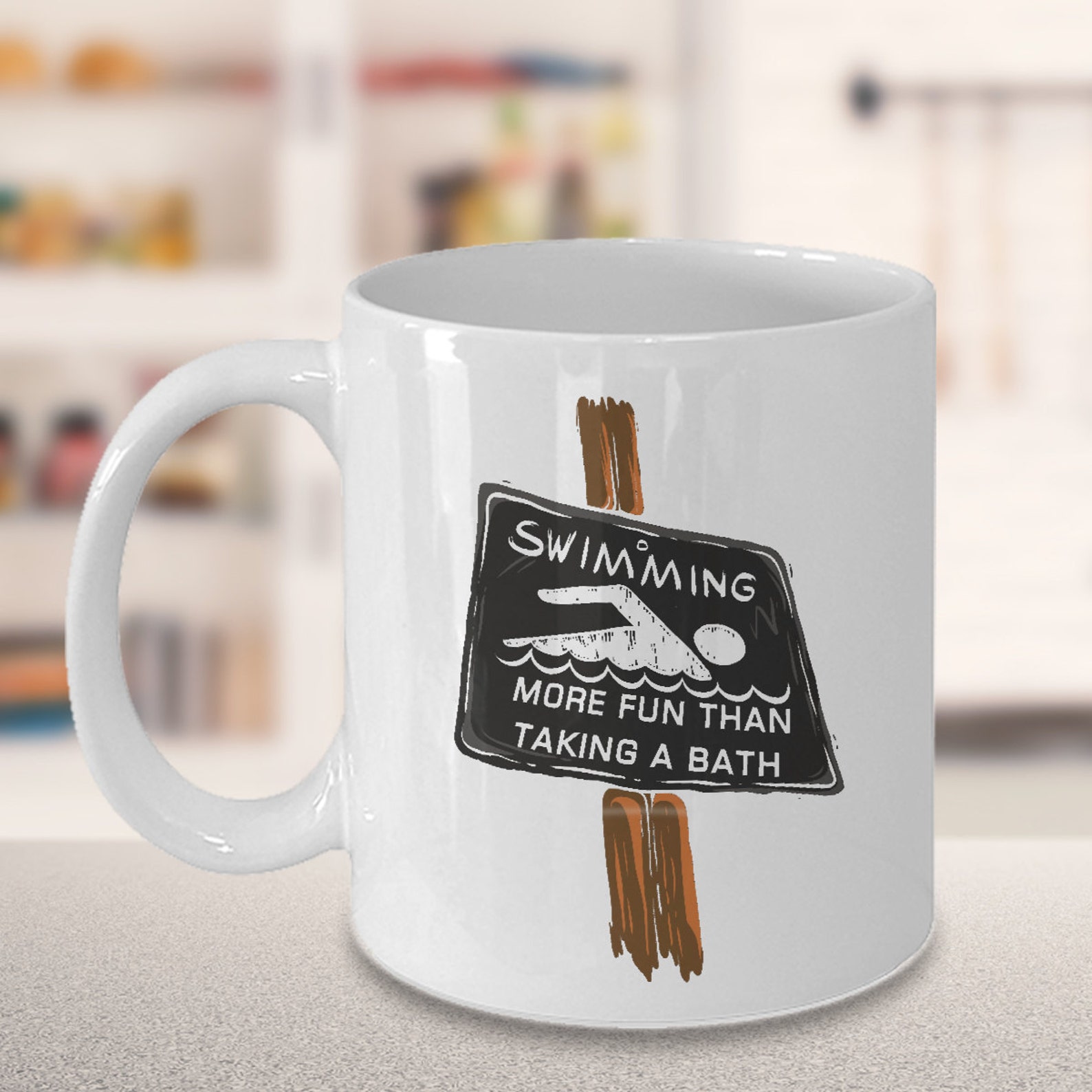 Swimmer Coffee Mug: "swimming More Fun Than Taking A Bath"; Handmade ...