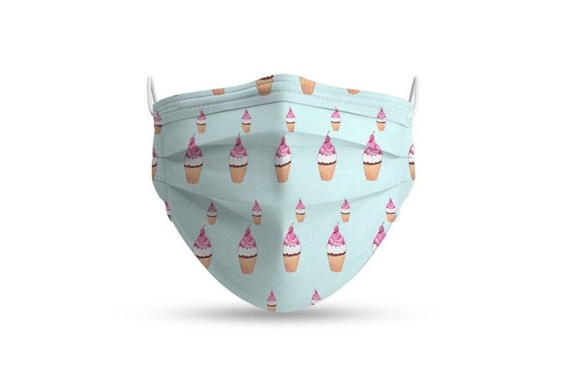 Cupcake Face Mask With Filter Pocket, Fun Cup Cakes Facemask Reusable ...