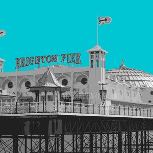 Brighton Pier Print, Brighton Seafront Litho Style Print, A4 Print ...