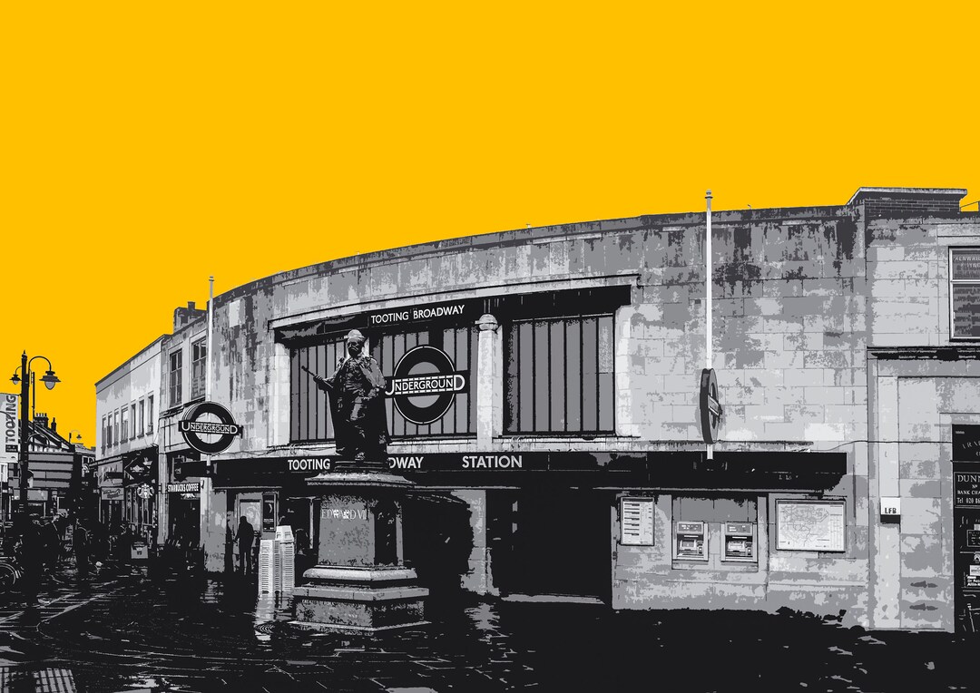 Tooting Broadway Underground Station, London, Litho Style Print, A4 ...