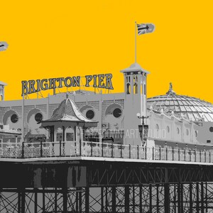 Brighton Pier Print, Brighton Seafront Litho Style Print, A4 Print ...
