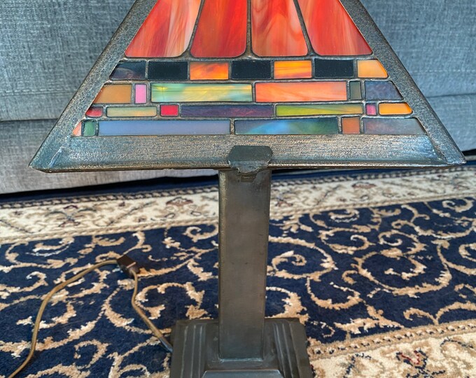 Vintage Karl Barry Craftsman Mission Style Stained Glass Bronze Desk ...