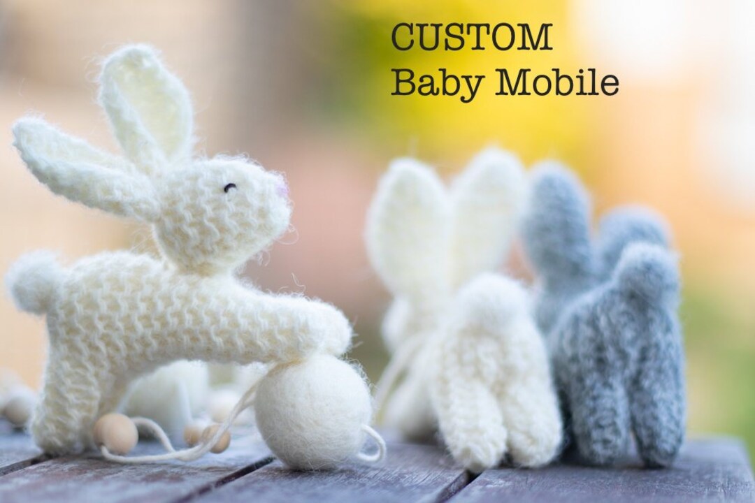 Baby Mobile, Hand-knitted Bunny Crib Mobile, Woodland Nursery Decor ...