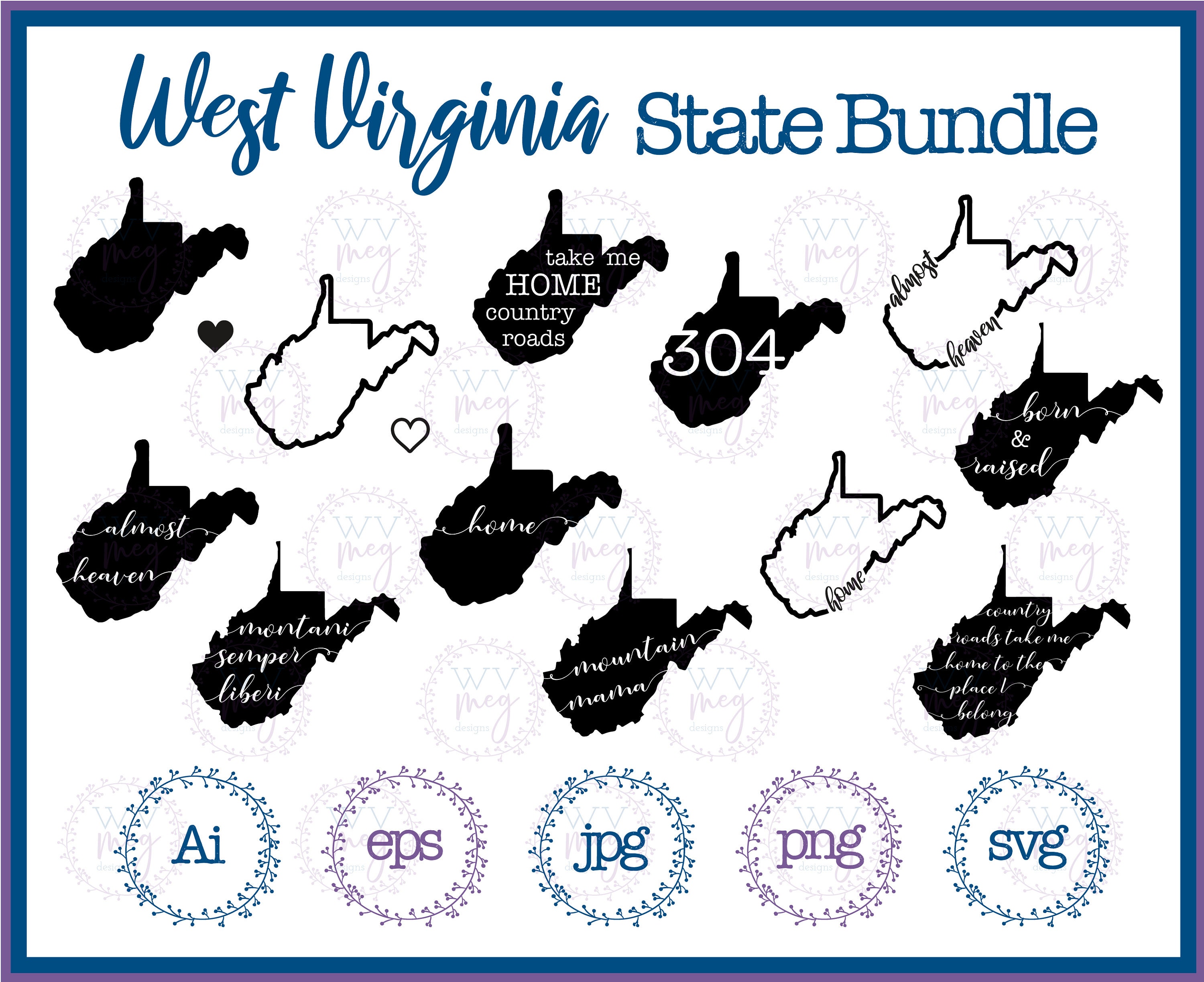 West Virginia State Image Bundle - Etsy